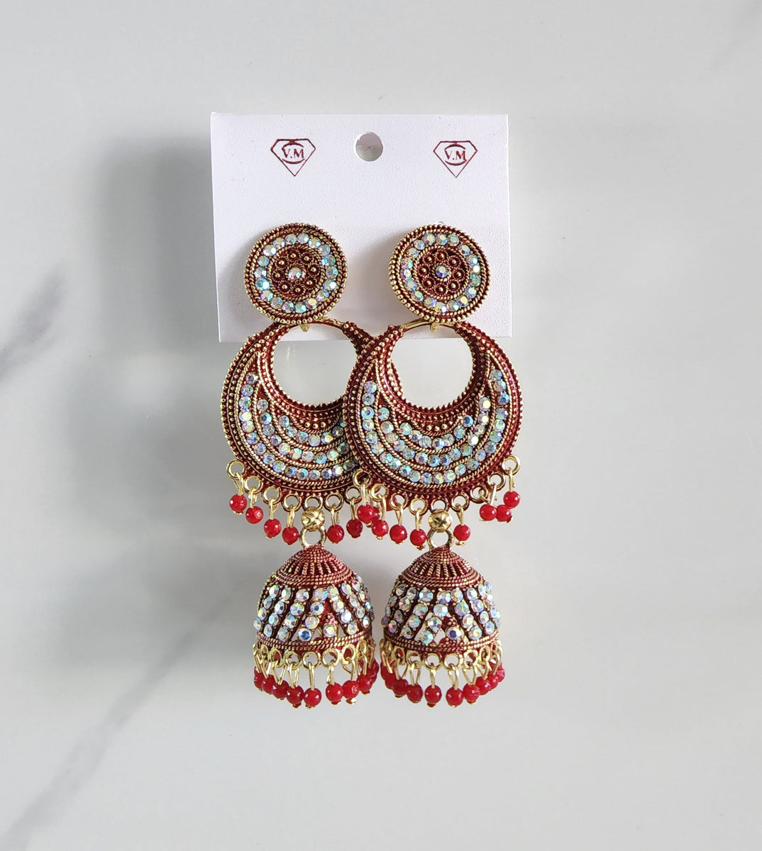 Long Red Jhumka (Earring) - Design 2 – The Guru's Hut