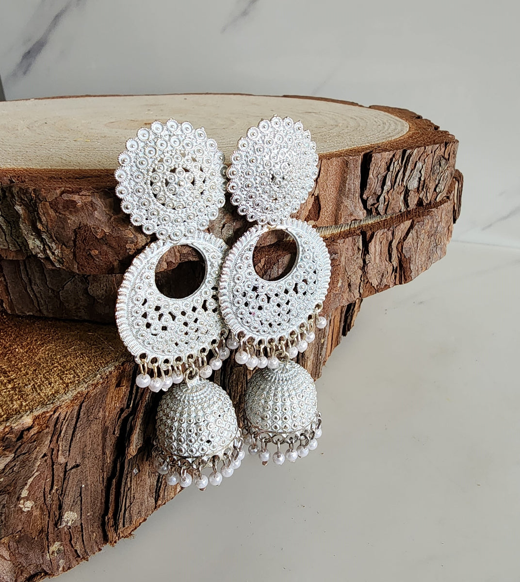 White Long Jhumka - Style 2 – The Guru's Hut